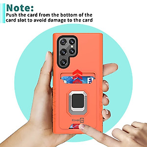 CoverON Designed for Samsung Galaxy S22 Ultra Case, Card Slot KickStand Ring Rugged Phone Cover - Orange