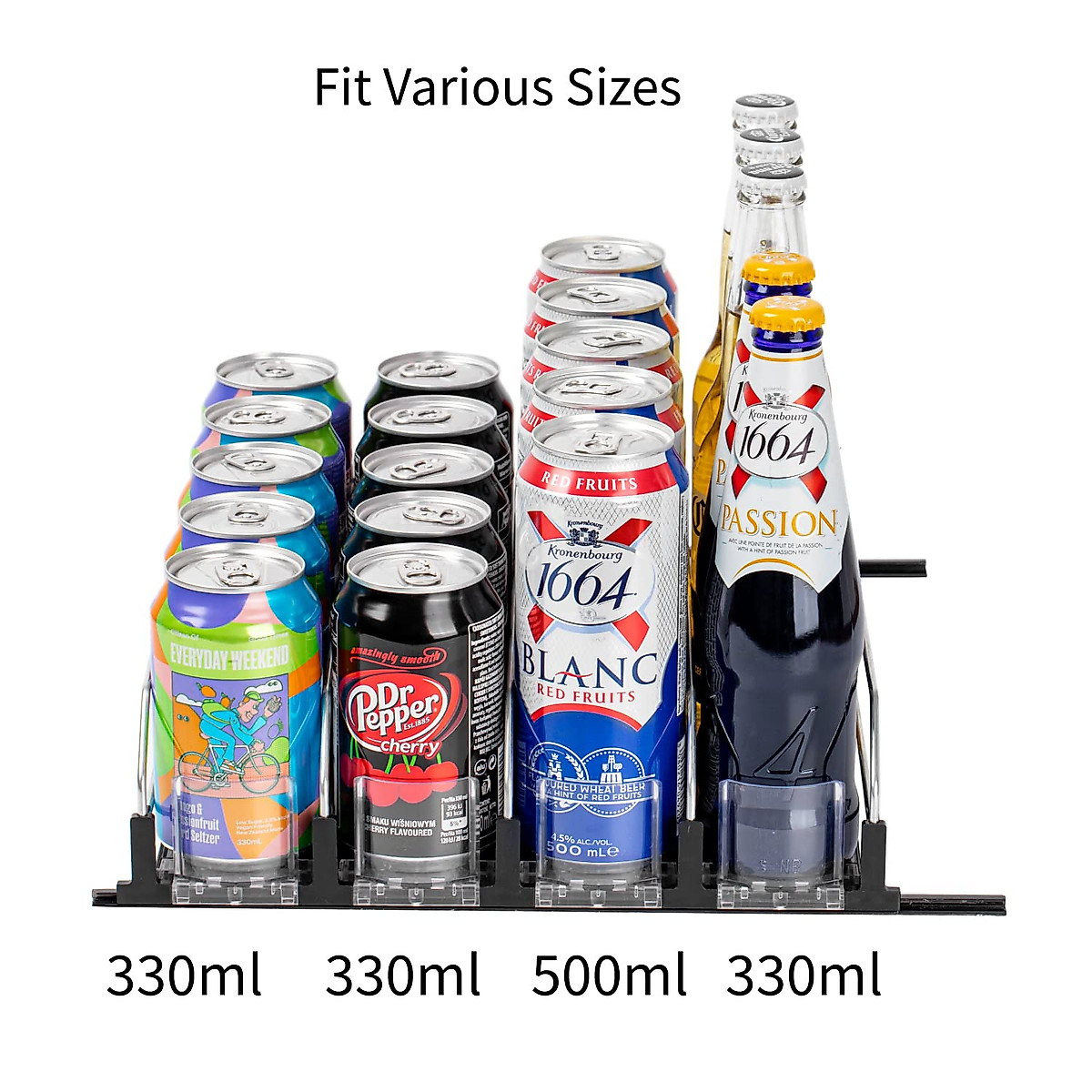 Drink Organizer for Fridge, Baraiser Self-Pushing Soda Can Organizer for Refrigerator, Pantry and More, Black 8 Rows