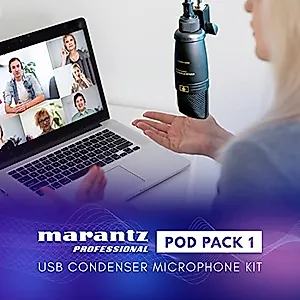 Marantz Pro Complete Podcast Kit - USB Condenser Studio Microphone, Audio Interface, Fully-Adjustable Broadcast Stand and USB Cable - Pod Pack 1