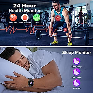 Kimnix Smart Watches for Men Women, 1.85" Bluetooth Call Rugged Smartwatch Compatible with Android iPhones,Waterproof Outdoor Sport Fitness Tracker,Heart Rate Blood Pressure Sleep Monitor (Black)