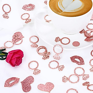 Grevosea 200Pcs Bachelorette Decorations Rose Gold Diamond Ring Confetti Engagement Party Decorations Glitter Bachelorette Rose Gold Confetti for Wedding Birthday Party Decoration