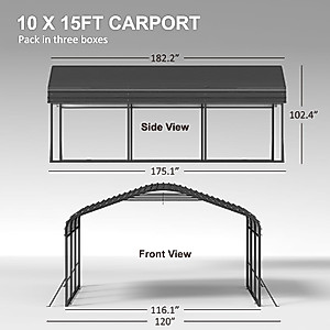 IWDOO 10x15 FT Metal Carport, Heavy Duty Carports Canopy with Enhanced Base, Galvanized Steel Roof and All-Metal Frame, Car Ports Kits for Outdoor, Garage Car Shelter Shade for Car, Truck and Boats