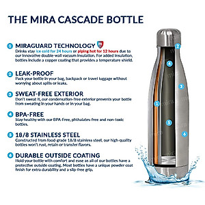 MIRA 17 oz Insulated Water Bottle - Stainless Steel Cola Shape Thermos - Double Wall Hot & Cold Flask (24Hr Cold/12Hr Hot) - Iris