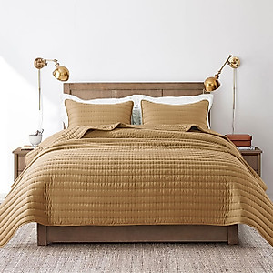 Pumpkin Yellow King Size Quilt Bedding Sets with Pillow Shams, Mustard Lightweight Soft Bedspread Coverlet, Quilted Blanket Thin Comforter Bed Cover for All Season, 3 Pieces, 104x90 inches