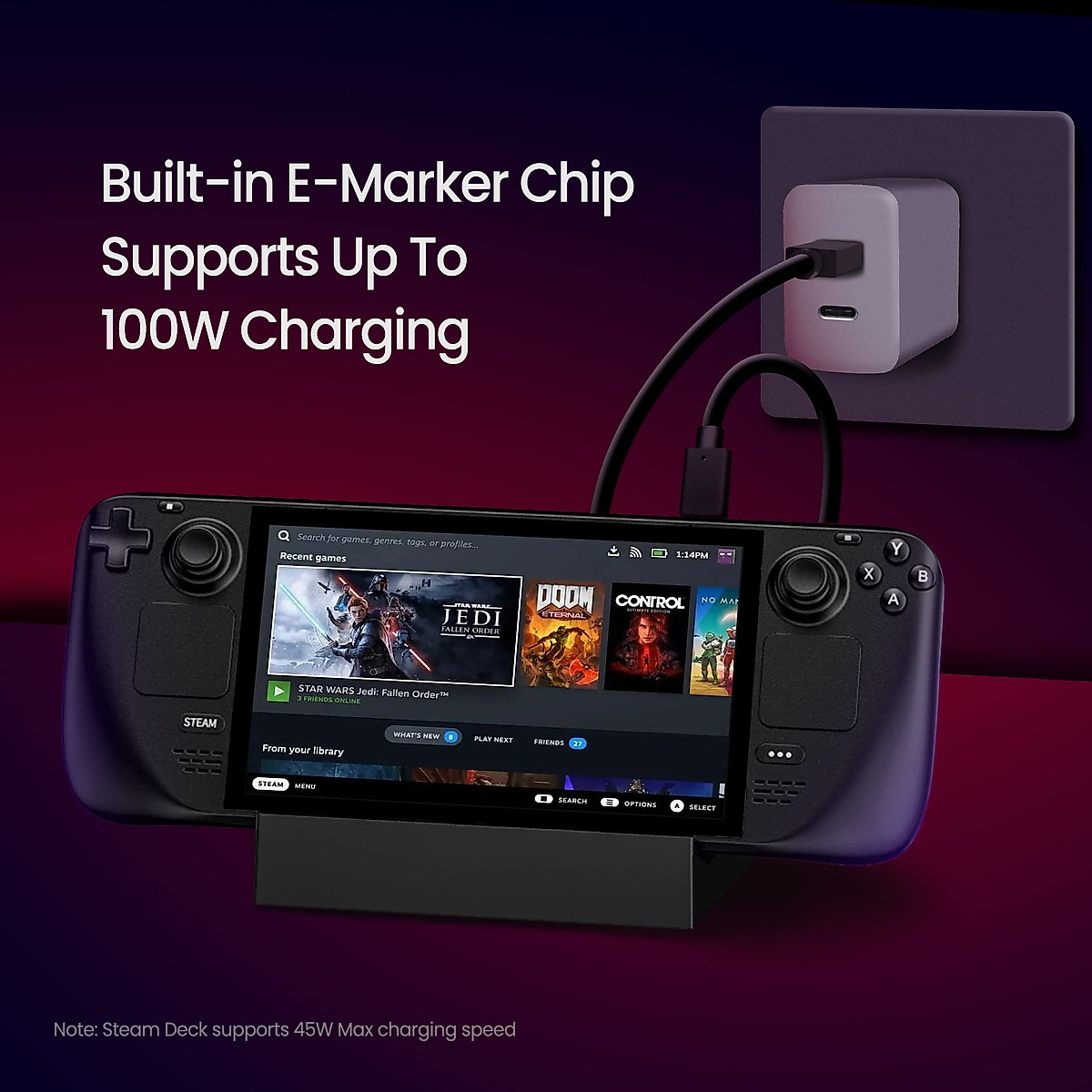 Park Sung USB-C to USB-C Cable 5ft, Support 20V/5A 100 W Fast Charging, 4K, 60Hz Video Transmission, 10Gbp/s Data Transmission, USB 3.1 Gen 2 Cord for Steam Deck, Switch, MacBook, iPad, Samsung