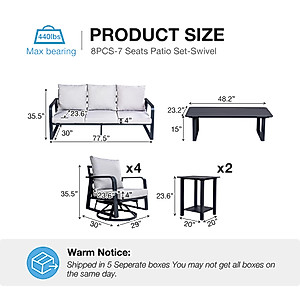 SUGOLD Aluminum Outdoor Patio Furniture Set 8 Pieces with Swivel Rocking Chairs
