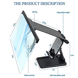 LCOOL 12 inch Screen Magnifier for Smartphone– 3D HD Phone Screen Amplifier with Foldable Phone Stand Adjustable Angle, Compatible with All Smartphones(Black), 10 x 6.4 x 0.86 inch (P20)