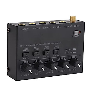4 Channel Audio Mixer, Low Noise 4 Channel Studio Headphone Amplifier for Studio (US Plug)