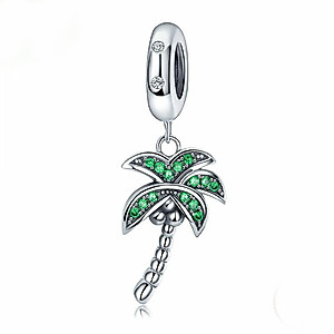 Palm Tree Dangle Charm 925 Sterling Silver Summer Vacation Charm Beads for Bracelet & Necklace