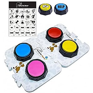RIBOSY Soundboard, 4 Recordable Buttons with 2 Mats and 25 Stickers - Record and Playback Any Custom Message to Teach Your Dog Voice What They Want