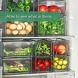Yatmung Clear Drawers Pull Out Refrigerator Organizer Bins - Stackable Fridge Drawers - Food, Pantry, Freezer, Plastic kitchen organizing - Fridge organization and storage containers (2 Pack | small