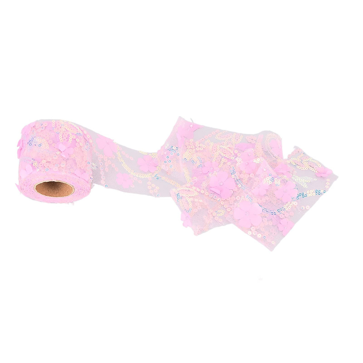 Wene Tulle Roll, Spool Tulle Fabric Shiny Flexible Embroidered Sequins Flowers for DIY Clothing for Handicraft Decoration(Deep Pink)