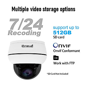 JideTech Outdoor 4K PTZ POE Camera, 8MP IP Dome Camera with 5X Optical Zoom, IR Night Vision Human/Motion Detection, Built in 2-Way Audio, Pan/Tilt, SD Card Slot