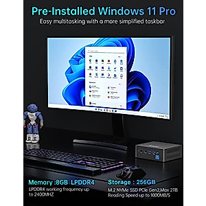 AWOW Mini PC Intel Celeron N4120 8GB RAM 256GB M.2 SSD, Mini Desktop Computer Support 4K UHD, Dual WiFi, HDMI, BT 4.2 for Business Home Office