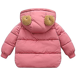 Happy Cherry Toddler Winter Warm Jacket Down Comfortable Coat Hoody Puffer Outwear Cartoon Cotton Hoodies Soft Solid Autumn Jackets Thick Windproof Coat 3-4 Years Pink