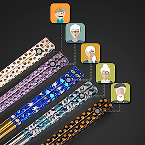 Metal Chopsticks Reusable Chop Sticks 5 Pairs Non-slip Stainless Steel Chopsticks Japanese Korean Chopstick Dishwasher Safe Exquisite Pattern MOUGUTOU Gift Set(Multicolor)