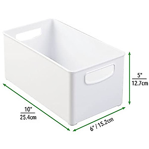 mDesign Plastic Storage Organizer Wide Container Bin with Handles for Bathroom, Home Organization - Holds Vitamins, Supplements, Makeup, Styling Tools - Ligne Collection - 4 Pack - White