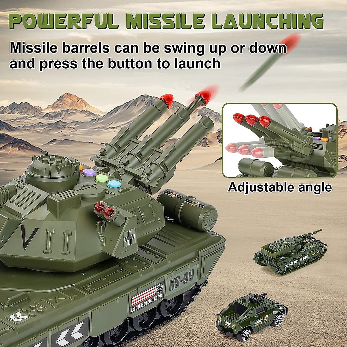 UNIH Tank Toy Sets, Military Transport Tank and 4PCS Army Vehicles, Tank & Vehicle Playset with 4 Sound and Launcher Birthday Gift for Kids Boys 3 4 5 6 7 Years Old ( Army Men Soldiers Included)