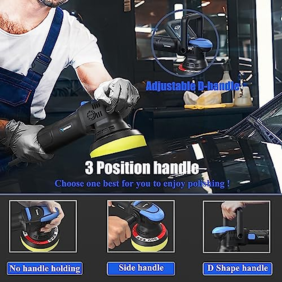 RAYBAO Polisher Novice Friendly, 6inch Car Buffer Polisher 6 Speeds & 2000-6400OPM Dual Action Orbital Polisher More Secure for Car Detailing, Random Polisher Kit for Car Polishing Waxing