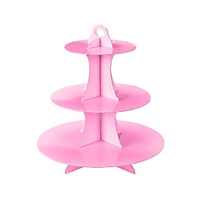 YLDW 3-Tier Cupcake Stand, Cake Stand Holder, Tiered DIY Cupcake Stand Tower for Dessert Table Displays, Birthday Theme Party Favors Decoration, Floral Tea Party, 12" W x 12.8" H, Pink