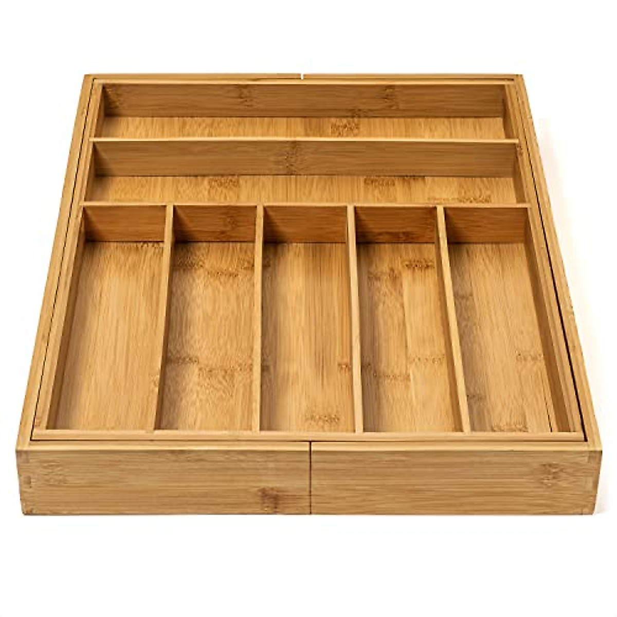 Premium Bamboo Silverware Organizer - Expandable Kitchen Drawer Organizer and Utensil Organizer, Perfect Size Cutlery Tray with Drawer Dividers for Kitchen Utensils and Flatware (7-9 Slots) (Natural)
