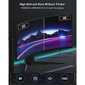 Maxonar 8K DisplayPort 1.4 to HDMI 2.1 Cable, 6.6FT Unidirectional DP1.4 to HDMI 2.1 Video Cord Support 4K@120Hz Dynamic HDR,HDCP 2.3,DSC 1.2a for RTX 3090, RX6900, PC, AMD NVIDIA Graphics