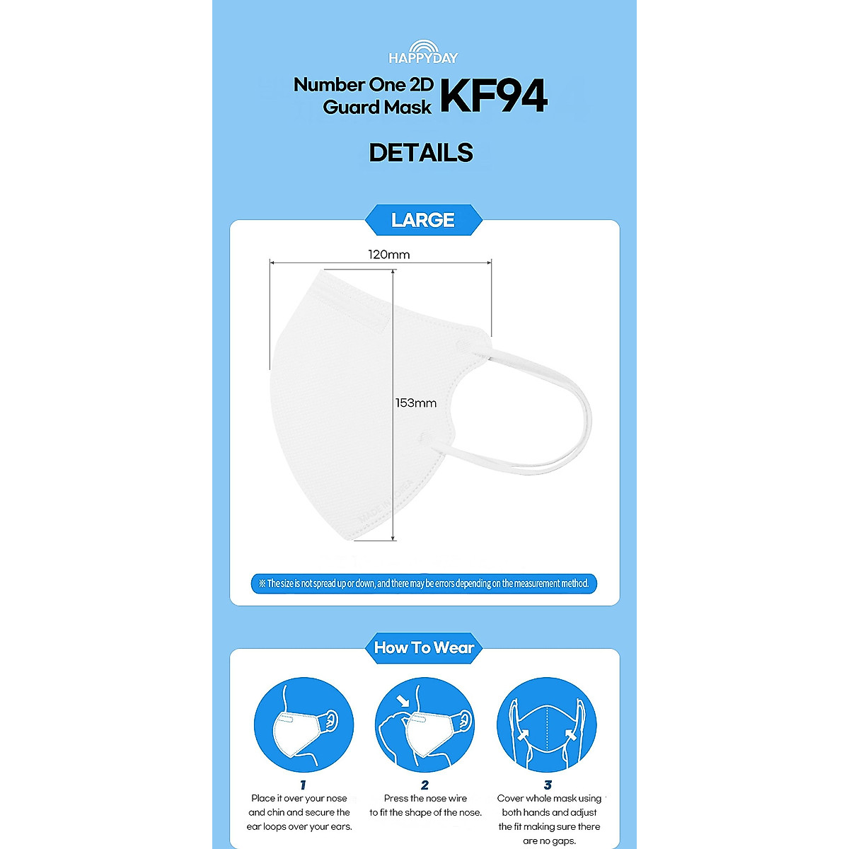 HAPPYDAY A Set of 25 Packages Made in KOREA 2D KF94 Black Face Mask for Adult