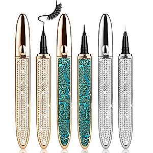 NewBang 3 Pcs Liquid Eyeliner Pen, Upgraded Self-adhesive Long-Lasting Waterproof Eyelash Glue Pen, No Magnetic, Black, Black, Clear