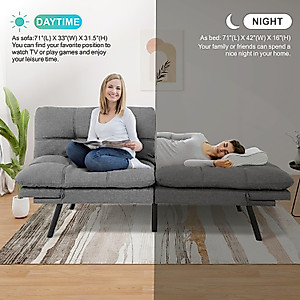 MUUEGM Futon Sofa Bed,Convertible 71" Couch Sofa, Modern Grey Sleeper Sofa with Adjustable Backrest for living room,Memory Foam Sofa Futon Couch Bed,Light Grey