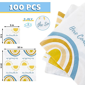 Fulmoon 100 Pcs Here Comes The Son Baby Shower Decorations Napkins Disposable Rainbow Paper Napkins Cocktail Party Napkins Boho Party Decorations for Boys Kids Birthday Supplies