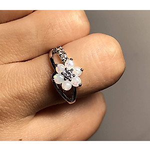 LARDROK Exquisite Round Cut White Created-Opal Stone Flower Created-Opal Rings Women Jewelry Birthday Proposal Gift Bridal Engagement Party Band Rings Size 6-10