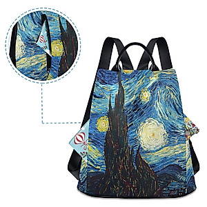 ALAZA Starry Night Sky Van Gogh Backpack Purse for Women Anti Theft Fashion Back Pack Shoulder Bag