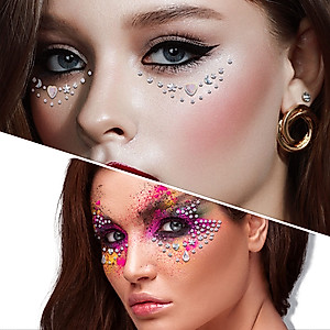 SAOROPEB 5 Sheets Face Gems Face Jewels Stickers, Self Adhesive Eye Body Face Nail Crystal Rhinestones Rainbow for Women Festival Accessory and Nail Art Decorations