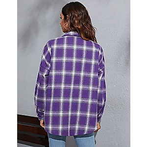 BMJL Womens Flannel Shirts Button Down Shirt Plaid Shacket Collared Long Sleeve Blouses Western Outfit Fall Tops Fashion 2023(Purple Plaid S)