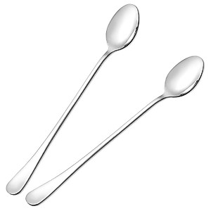 2 PCS Ice Tea Spoons Long Stainless Steel Drink Mixing Spoons Silver Coffee Spoons Long Handle Ice Cream Spoon Cocktail Mixing Spoons for Coffee Dessert Shakes
