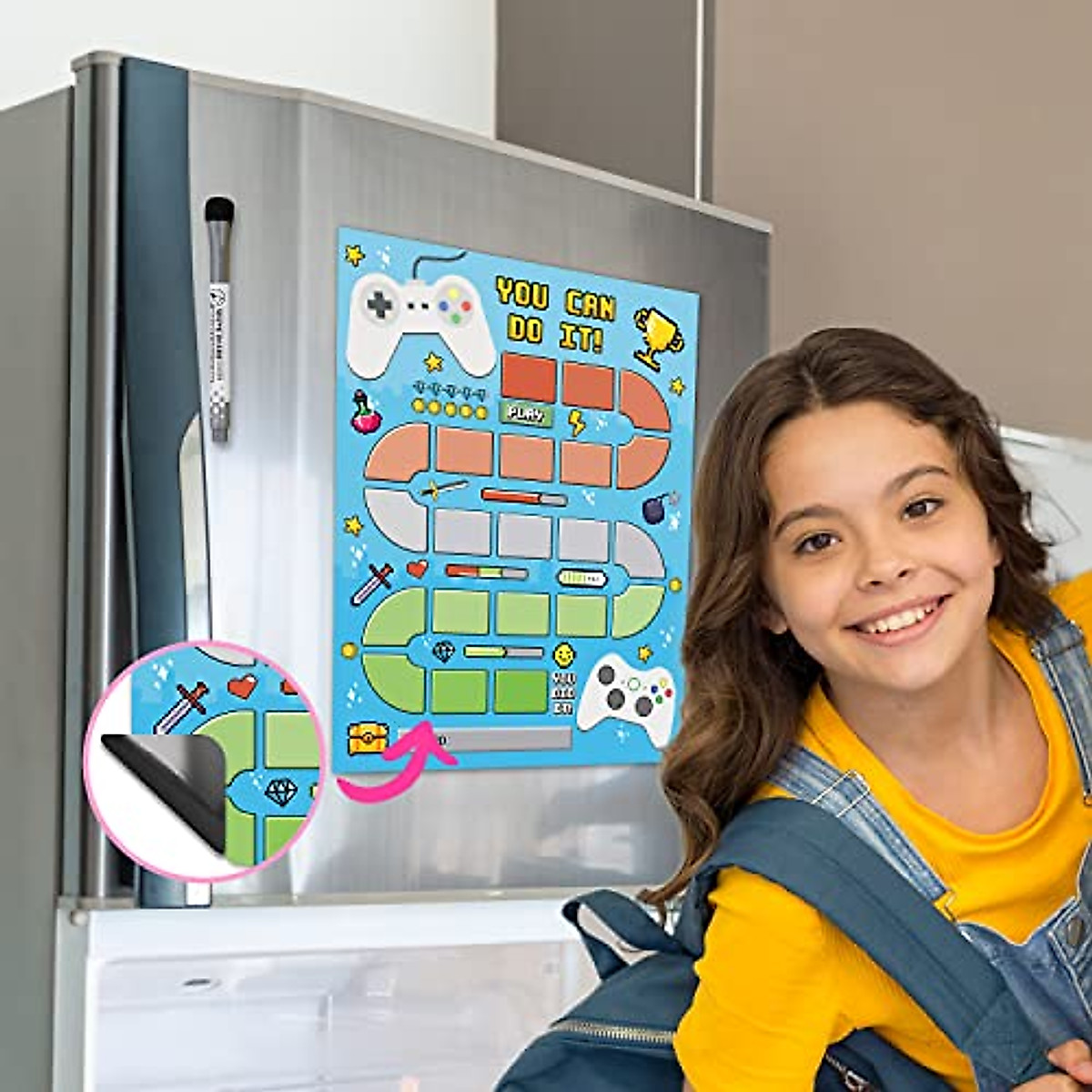 Video Game Magnetic Dry Erase Chore Chart for Kids, Video Game Task Reward Chore Behavior Chart -Magnetic Chore Chart for Kids Multiple Kids- Good Behavior Chart for Kids at Home 8 x 10 inch