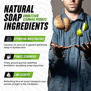 Grip Clean Squeeze Bottle & Brush Combo - Heavy-Duty Degreaser Hand Cleaner & Nail Brush Set - Tackle Grease, Oil, & Grime with Natural Pumice Soap & Nail Cleaning Scrub for Clean Hands & Nails