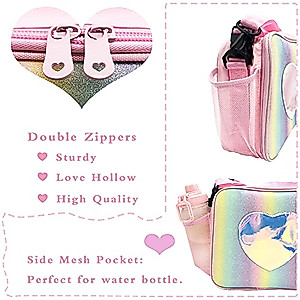 Girls Lunch Box,Insulated Rainbow Tote Bag,Lunch Bag for Kids,Rainbow Lunch Box for Girls School Picnic Travel Outdoor,Pink