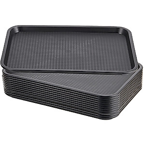 MAHIONG 12 Pack 16 x 12 Inch Black Fast Food Tray, Large Rectangular Restaurant Serving Trays, Plastic Cafeteria Trays School Lunch Trays