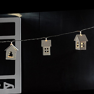 10 pcs LED Super Bright Wooden House Star Lights Outdoor String Light for Garden,Home,Landscape,Party,Holiday Christmas Tree Decorations - Warm White (Battery Operated)