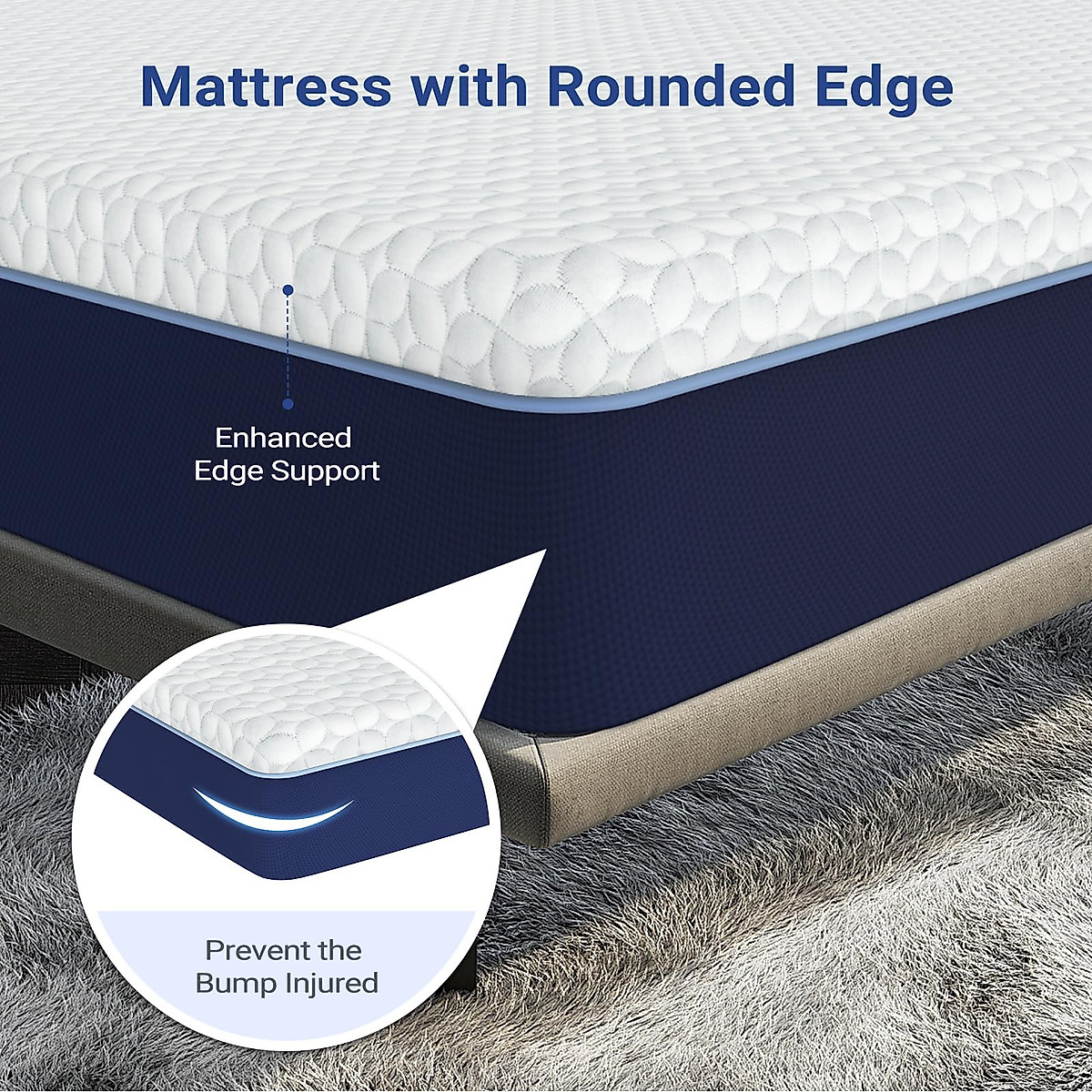 Wellos Twin Memory Foam Mattress, 6 Inch Bamboo Charcoal Infused Memory Foam Mattress, Enhanced Edge Support Mattress, Breathable and Cooling Cover Pressure Relief, Made in USA,White