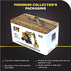 Diecast Masters 1:50 Caterpillar M323F Railroad Wheeled Excavator - Safety Yellow Version | High Line Series Cat Trucks & Construction Equipment | 1:50 Scale Model Diecast Collectible | 85661