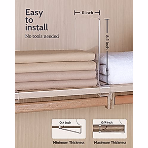 ZORCOR Clear Acrylic Shelf Dividers, Closets Shelf and Closet Separator for Organization in Bedroom, Kitchen and Office Shelves (6 Pack)