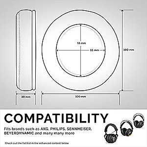 BRAINWAVZ Round Replacement Memory Foam Earpads - Suitable for Many Other Large Over The Ear Headphones - Sennheiser, AKG, HifiMan, ATH, Philips, Fostex, Sony (Black)