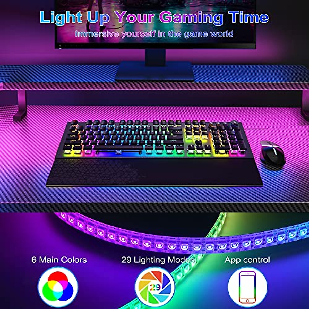 Wonder Comfort L Shaped 51 Inch Computer Desk with LED Lights，Corner Gaming Table Cup Holder Power Outlets/Monitor Stand for Home Office, Black