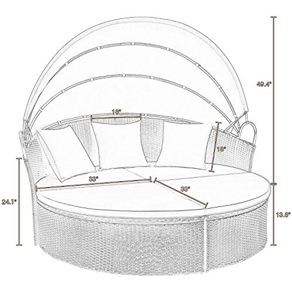 Devoko Patio Furniture Outdoor Round Daybed with Retractable Canopy Wicker Rattan Separated Seating Sectional Sofa for Patio Lawn Garden Backyard Porch Pool
