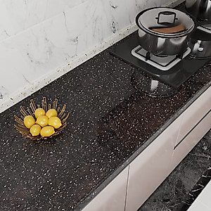 YENHOME Contact Paper Countertops Vinyl Peel and Stick Waterproof Contact Paper for Kitchen Bathroom Countertops 17.7"X200" Galaxy Black Granite Contact Paper Peel and Stick Adhesive Countertop Cover