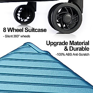 Merax Luggage Sets 3 Piece Suitcases Set ABS Expandable 8 Wheels Spinner Suitcase, TSA Lock Travel Luggage For Man And Women (Blue)