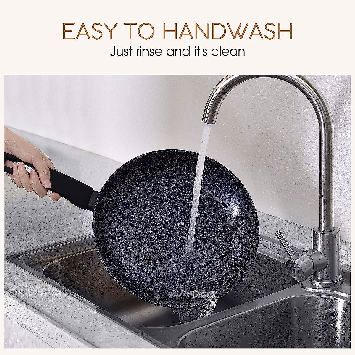 KOCH SYSTEME CS CSK 11+12in Nonstick Frying Pan Sets With Glass Lids-Cookware Sets With Stone-Derived Ultra Nonstick Coating,100% PFOA&APEO Free,Induction Available Frying Skillets,Wok Pans,4PC,Black