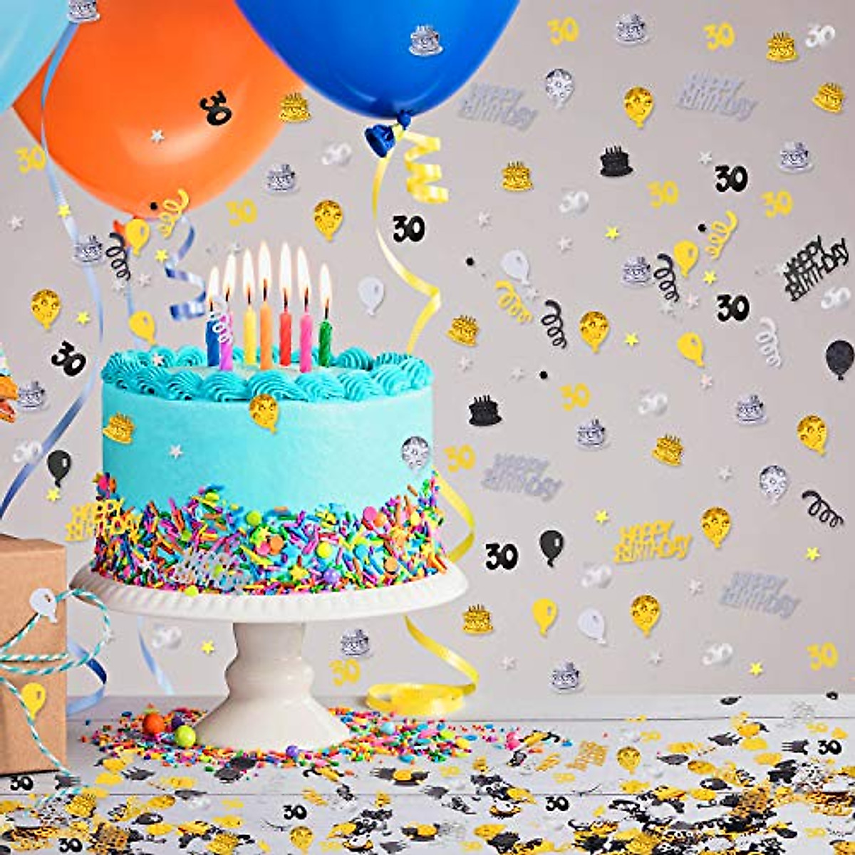 3000 Pieces 30th Happy Birthday Confetti Number 30 Birthday Cake Confetti Metallic Foil Balloon Confetti Table Scatters Decorations for Birthday Party Anniversary Wedding (Gold, Silver and Black)